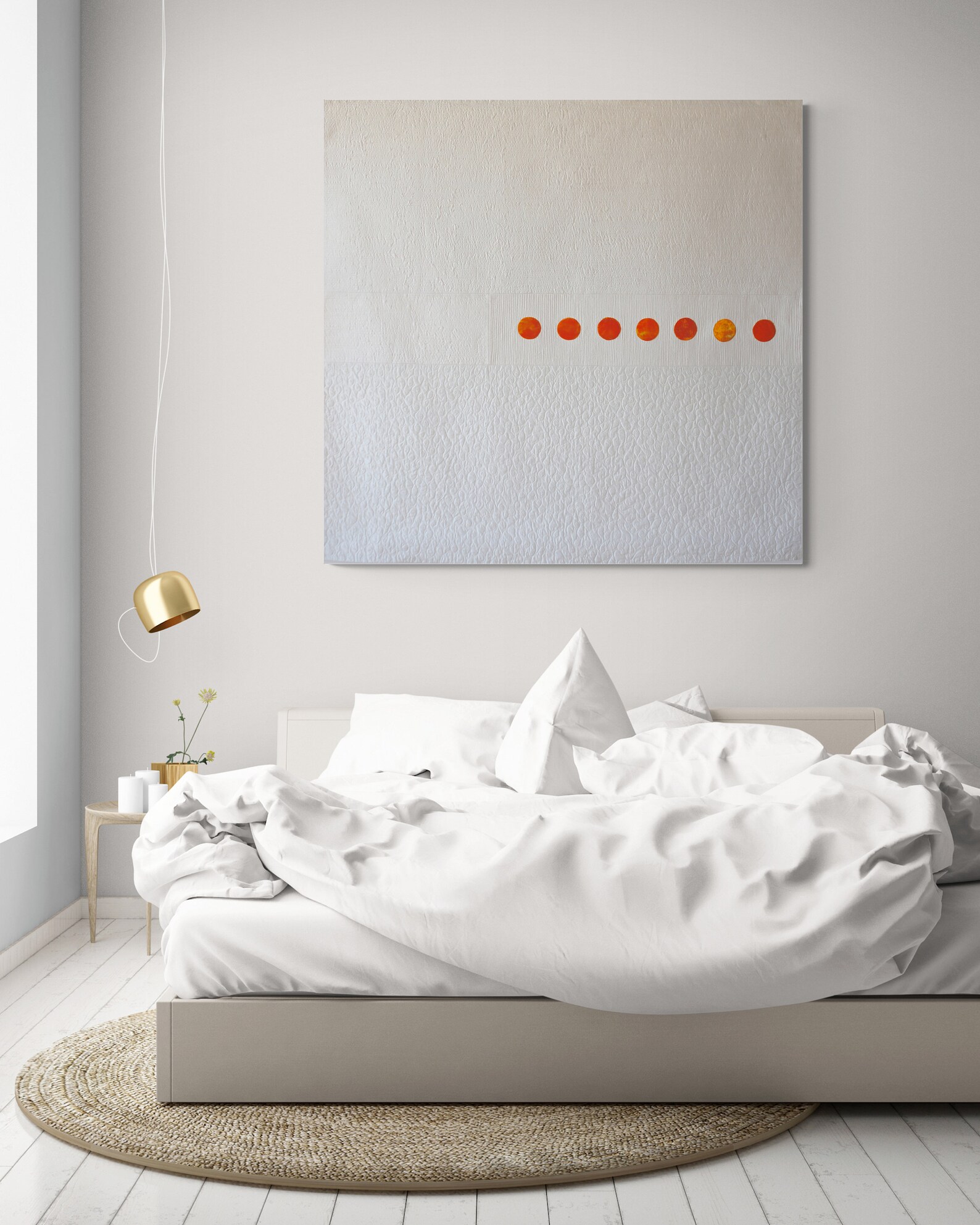 Japandi White Minimalist Quilt Wall Art, Scandinavian Monochrome ...