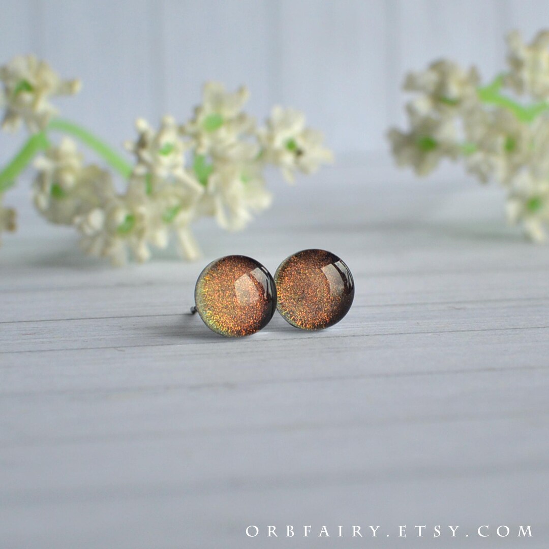 Mars Moon Brown Glass Stud Earrings: 8mm Everyday Studs ...