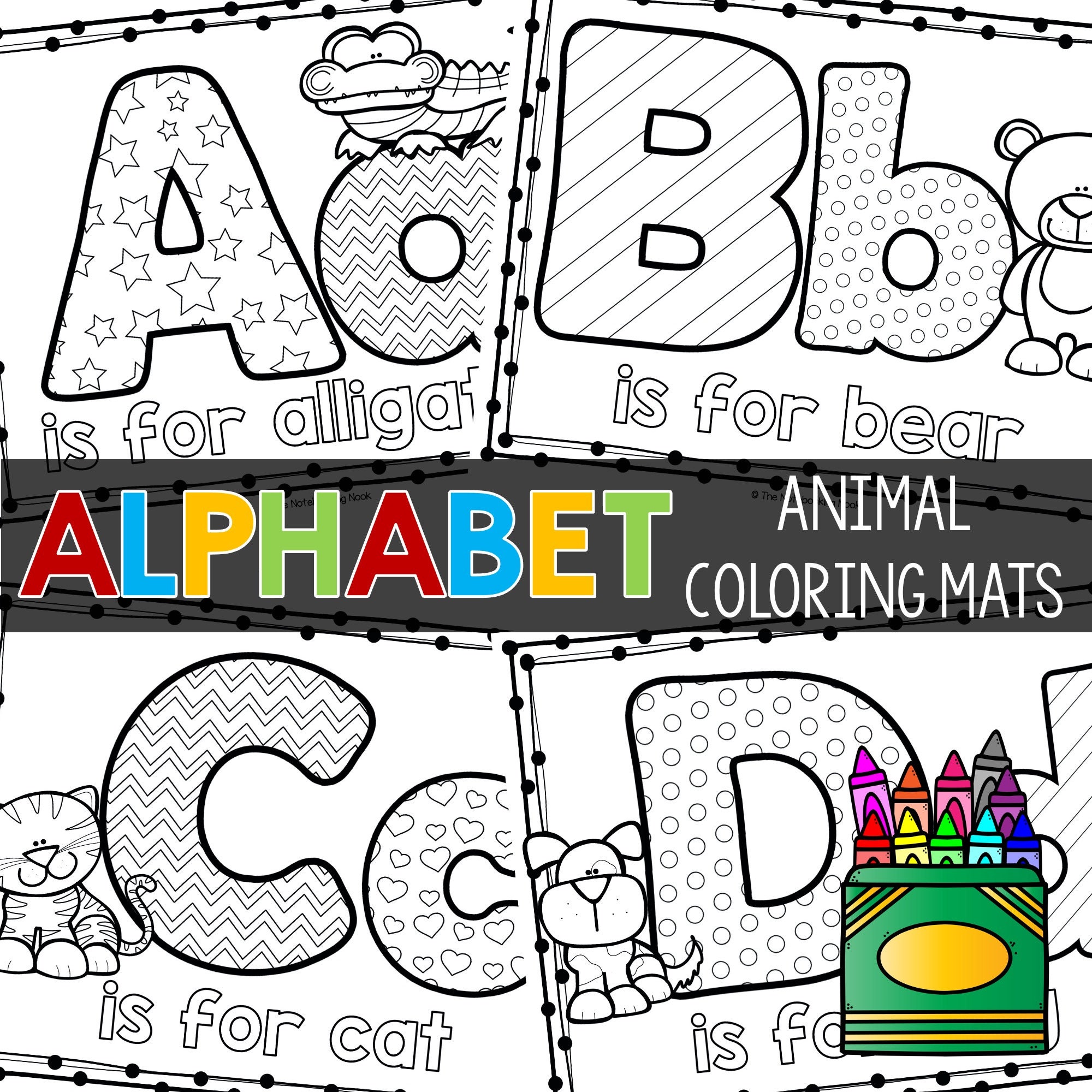 Alphabet Animal Coloring Mats - Etsy