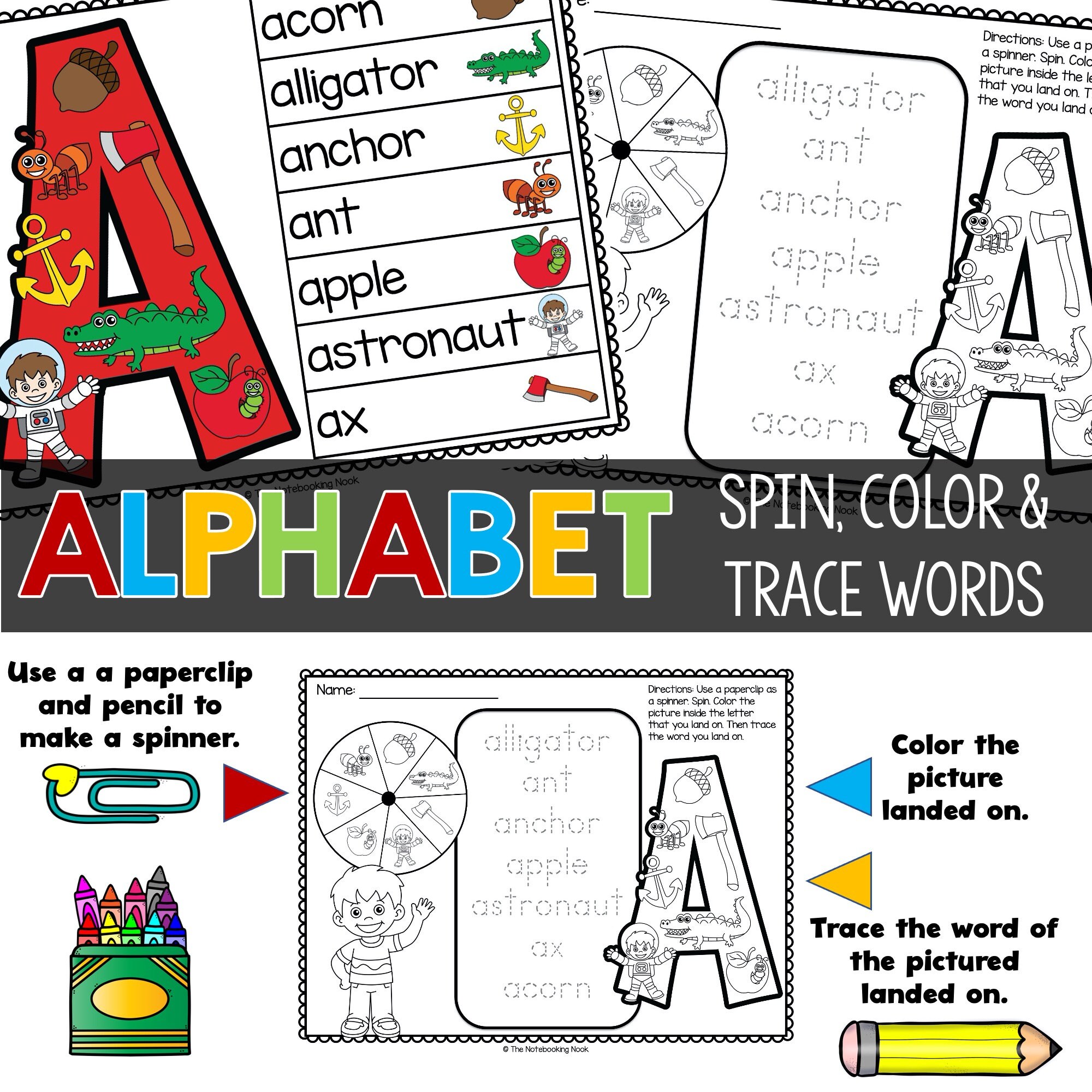 Alphabet Spin, Color, and Trace Words - Etsy