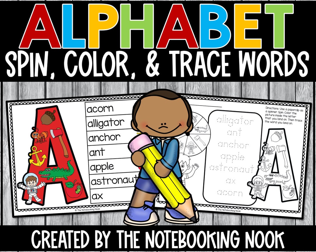 Alphabet Spin, Color, and Trace Words - Etsy