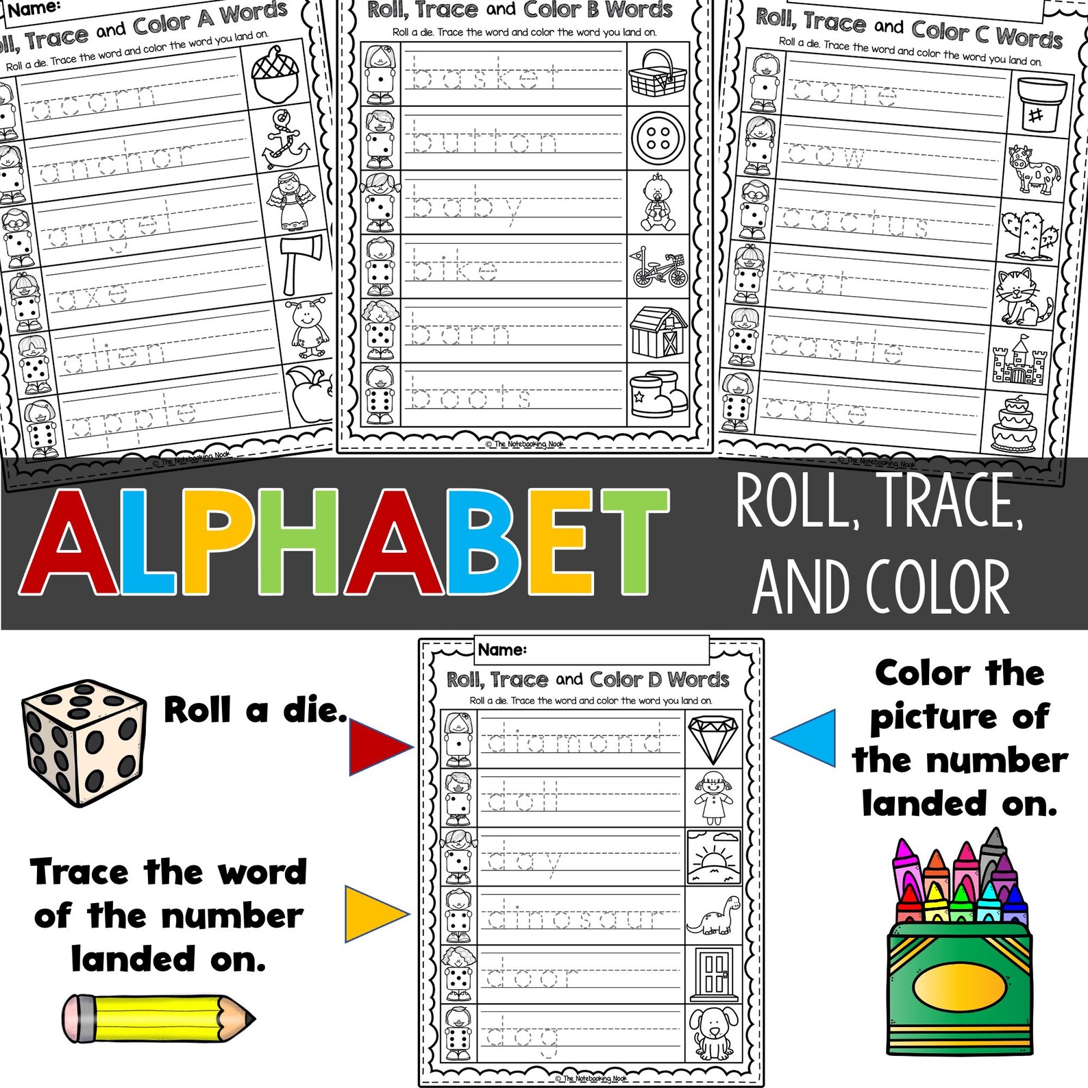Alphabet Roll, Trace, and Color - Etsy