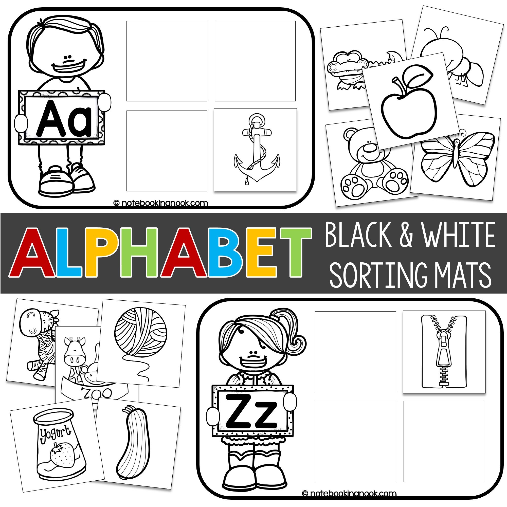 Alphabet Sorting Mats (black & White) - Etsy