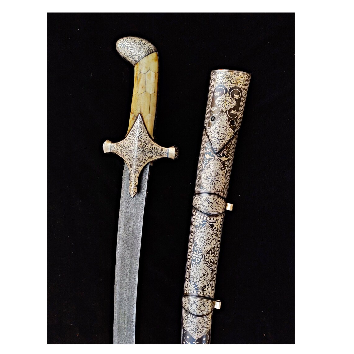 ARABIAN HEADsilver calligraphy scabbard sword damascus steel | Etsy