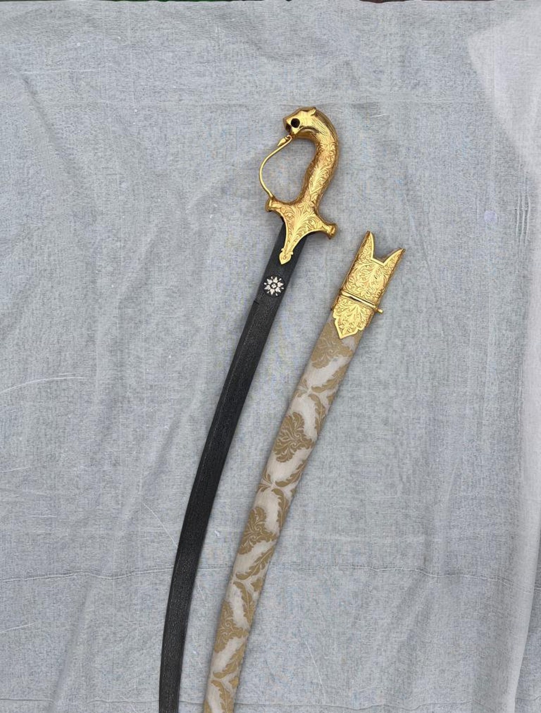 Vintage Handmade, Special White Brocade Scabbard, With Gold Plated Hilt ...