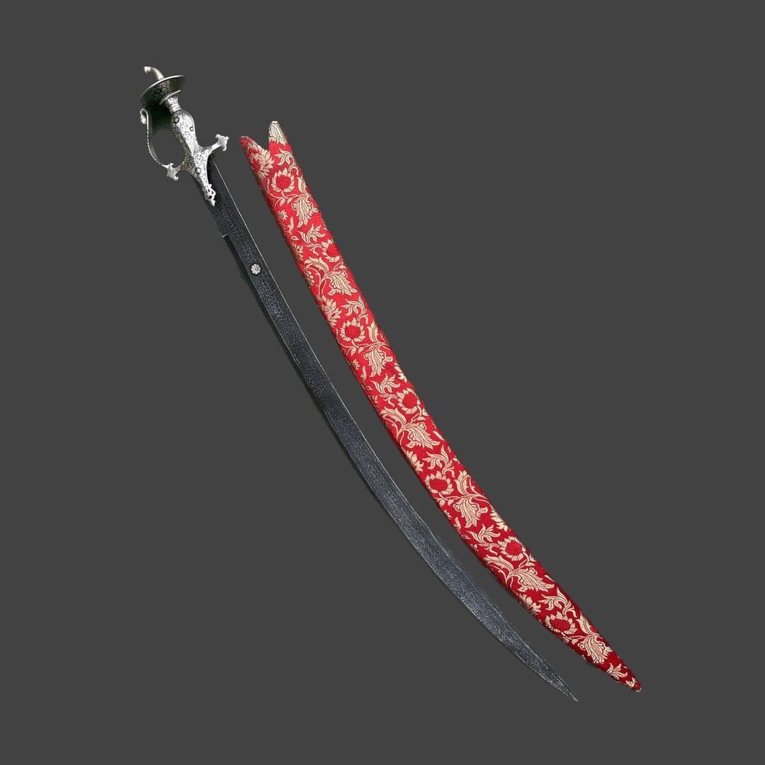 Damascus Steel Tegh Sword, With Brocade Cloth Scabbard, Tegha Talwar ...