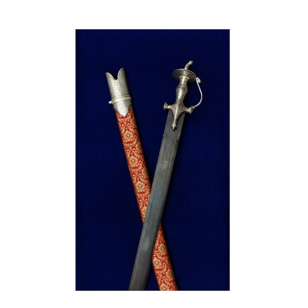 Damascus Khanda Sword, With Brocade Cloth Scabbard, Khanda Talwar ...