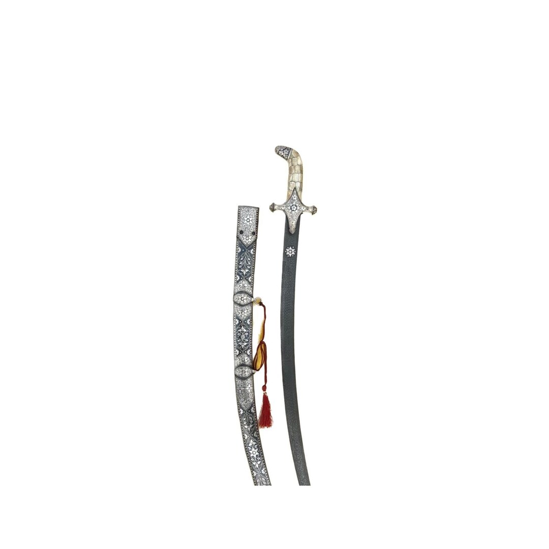 Buy KILIJ HEAD, ARABIAN Silver Calligraphy Scabbard Sword, Damascus ...