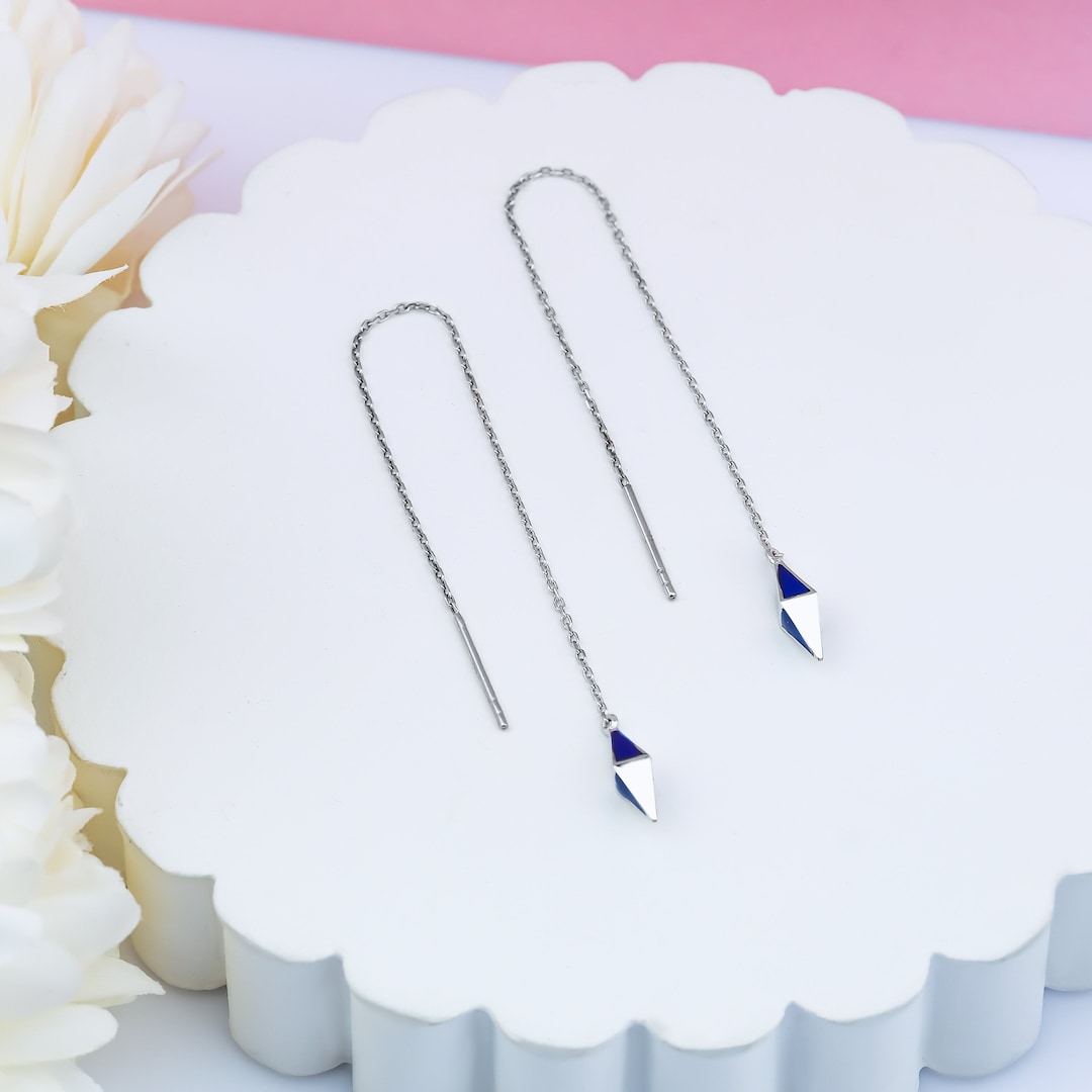 Threader Earrings Pendulum Enamel , Long Chain Threader Enamel Earring ...