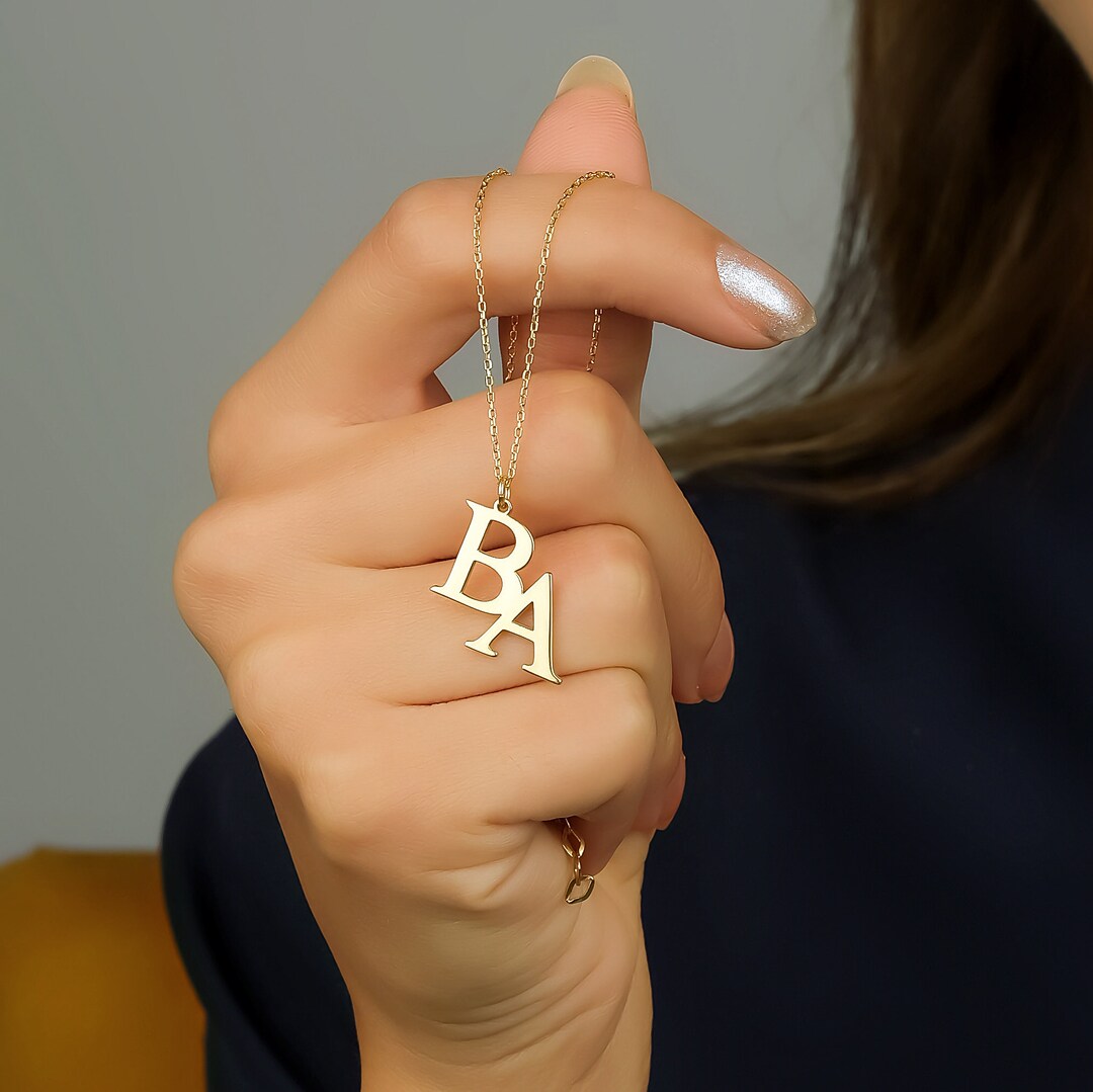 Double Initial Necklace Two Initial Necklace Dainty - Etsy