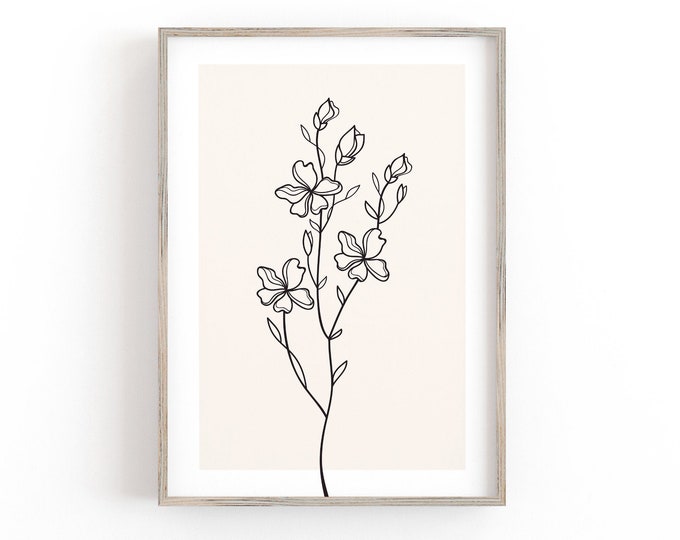 Flower Line Drawing, Flower Line Art, Line Art Printable, Floral Line ...