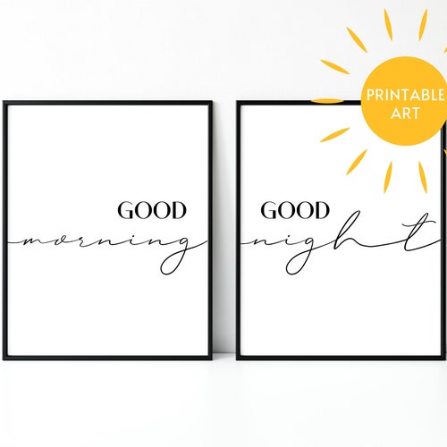 Good Morning Good Night Sign Printable Art Set Above Bed - Etsy