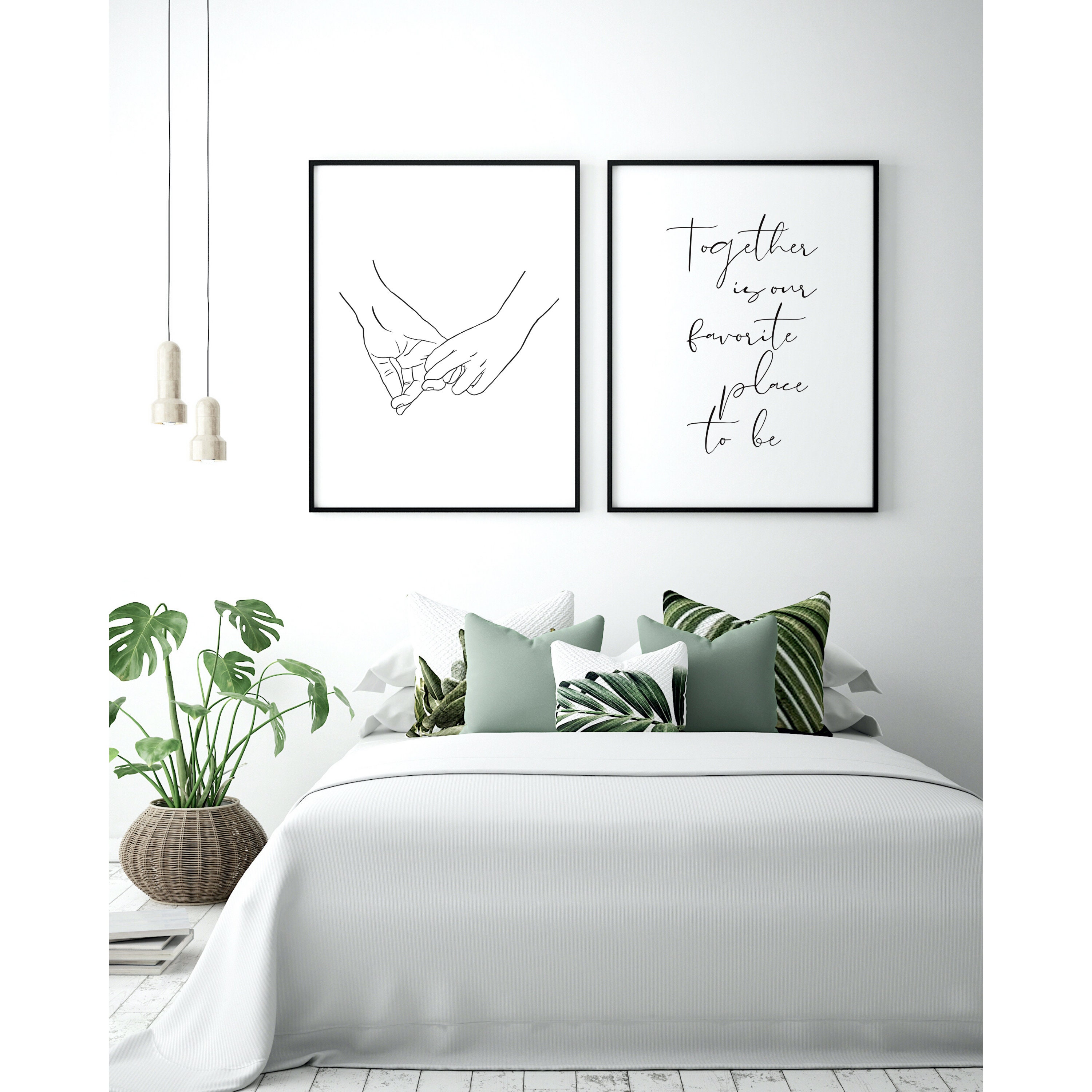 2 Piece Wall Art Holding Hands Drawing Above Bed Decor | Etsy