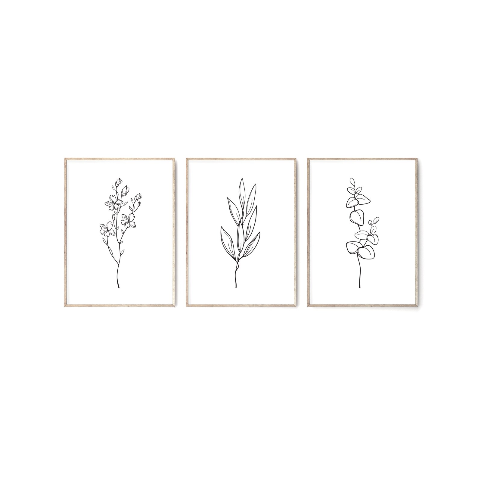 Flower Line Art 3 Piece Wall Art Floral Line Art Line Art - Etsy