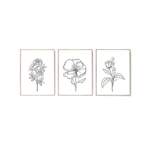 3 Piece Wall Art, Flower Line Art, Line Art Set of 3, Line Art ...