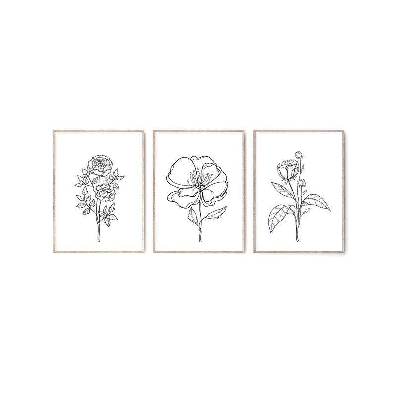 3 Piece Wall Art Flower Line Art Line Art Set of 3 Line Art - Etsy Canada