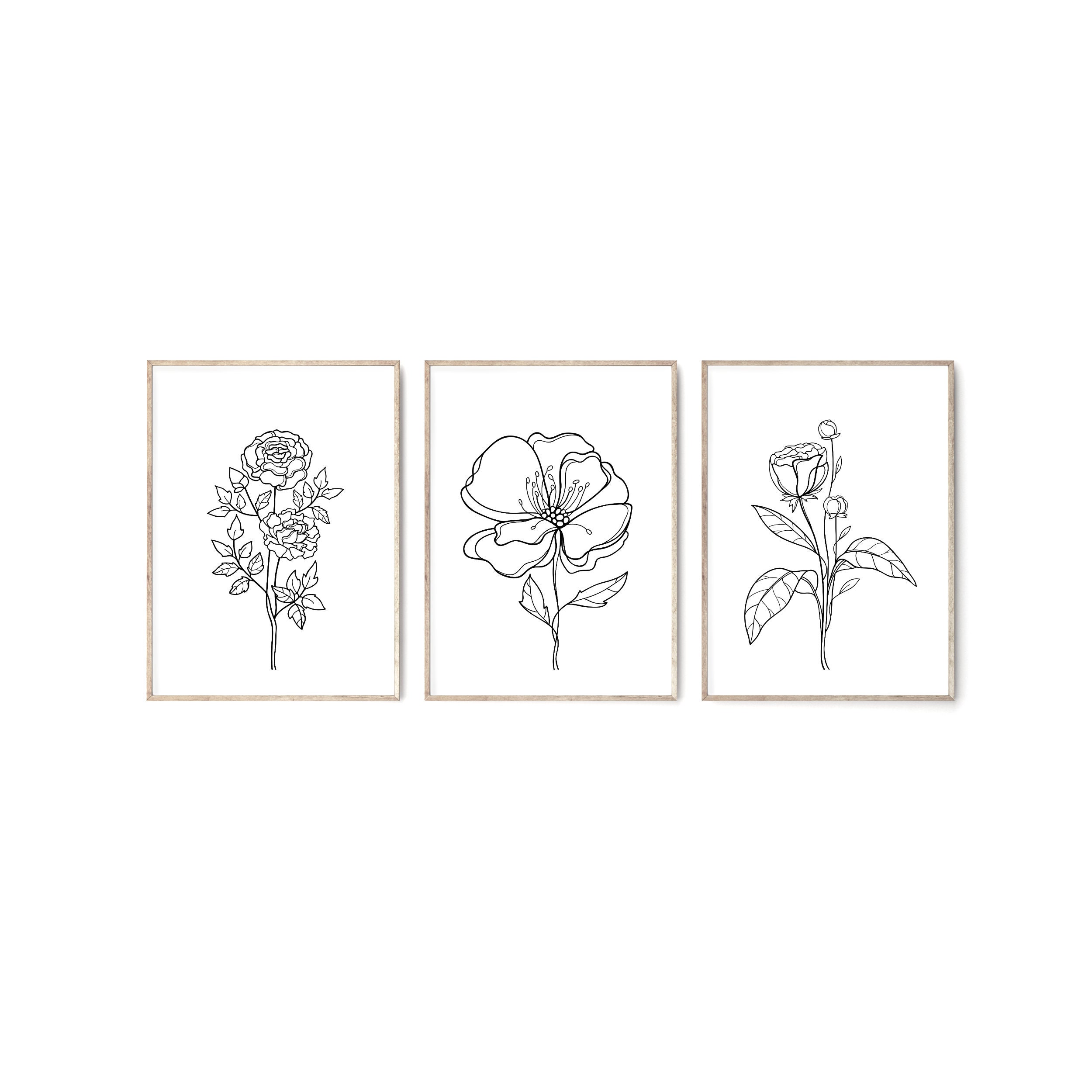 3 Piece Wall Art Flower Line Art Line Art Set of 3 Line Art - Etsy Canada