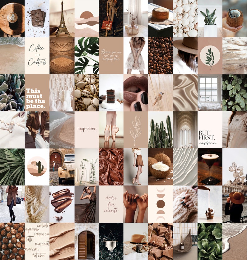 Wall Collage Kit Brown Beige BOHO Aesthetic DIGITAL - Etsy