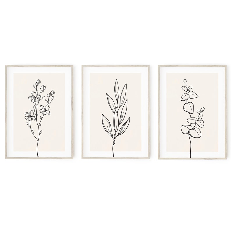 Flower Line Art 3 Piece Wall Art Floral Line Art Line Art - Etsy