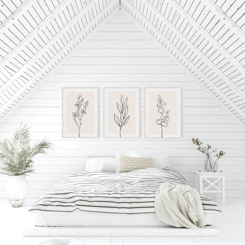 Flower Line Art 3 Piece Wall Art Floral Line Art Line Art - Etsy