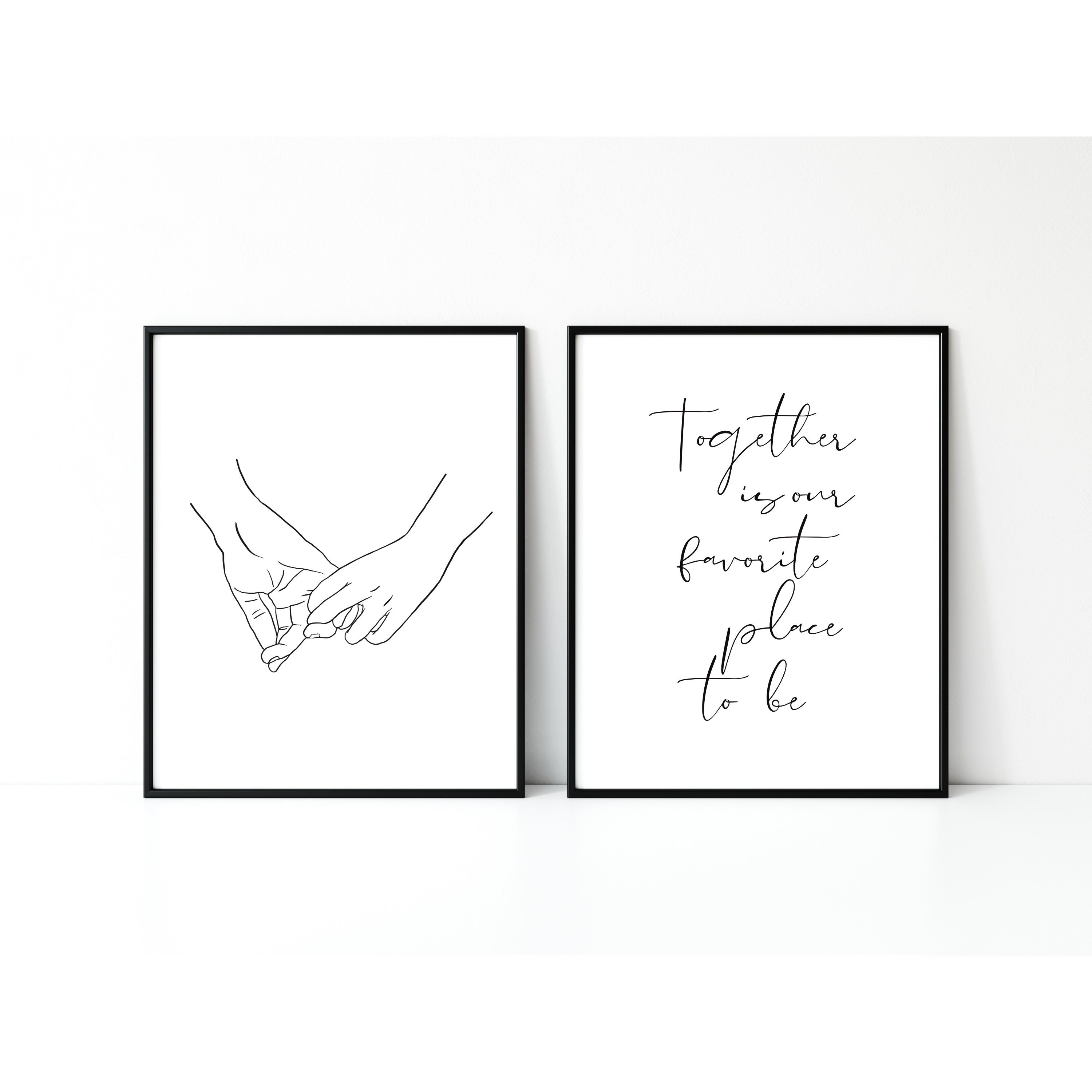 2 Piece Wall Art Holding Hands Drawing Above Bed Decor | Etsy