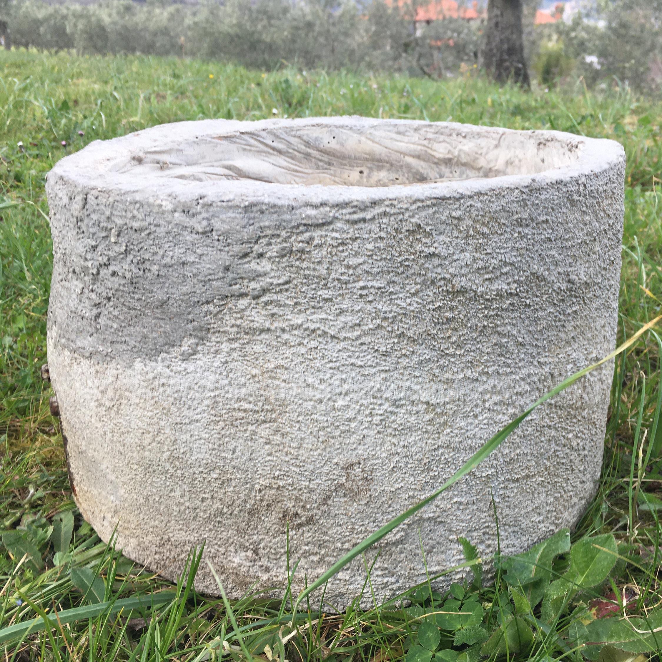 Rustic Concrete Planter Vintage Cement Flower Pot Weathered Garden ...