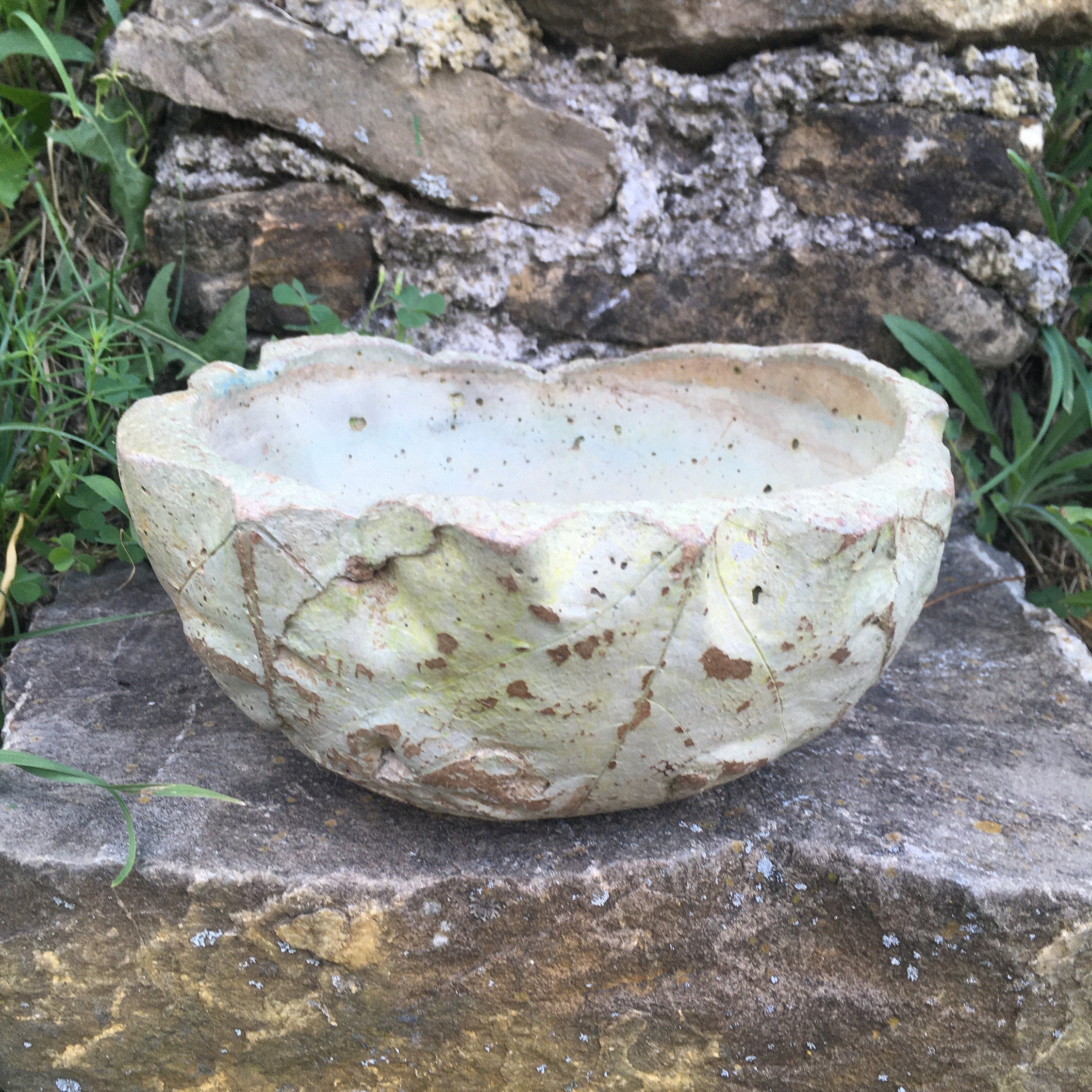 Handmade Concrete Rustic Bowl, Cement Bowl, Concrete Bowl With Fig Leaf ...