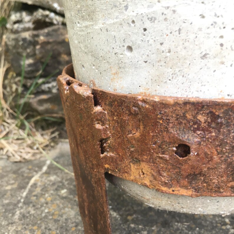 Concrete Rustic Plant Pot in a Rusted Metal Stand - Etsy