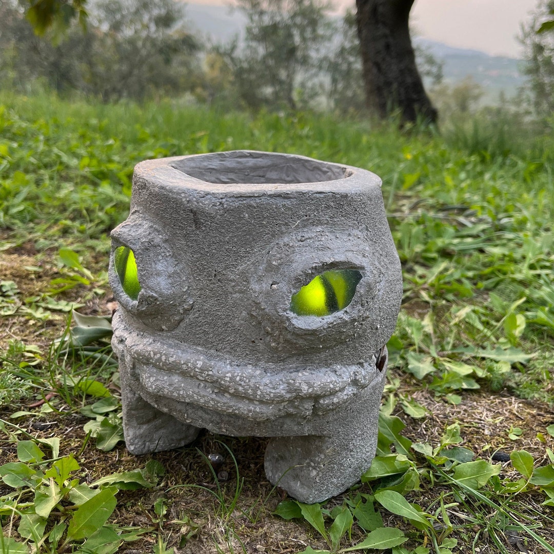 OOAK Concrete Frog/godzilla Planter With Glowing Eyes – Handmade Indoor ...
