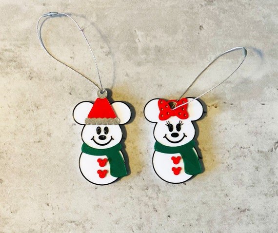 Snowman Mickey and Minnie Christmas Ornaments - Etsy