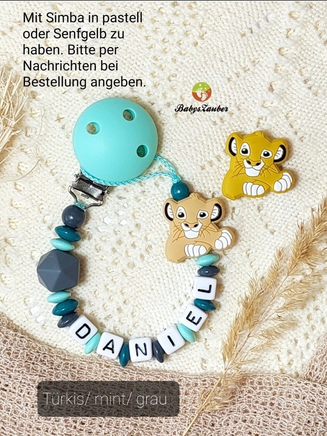 Pacifier Chain With Name, Lion, Simba, Boy Girl, Lion King, Mustard ...