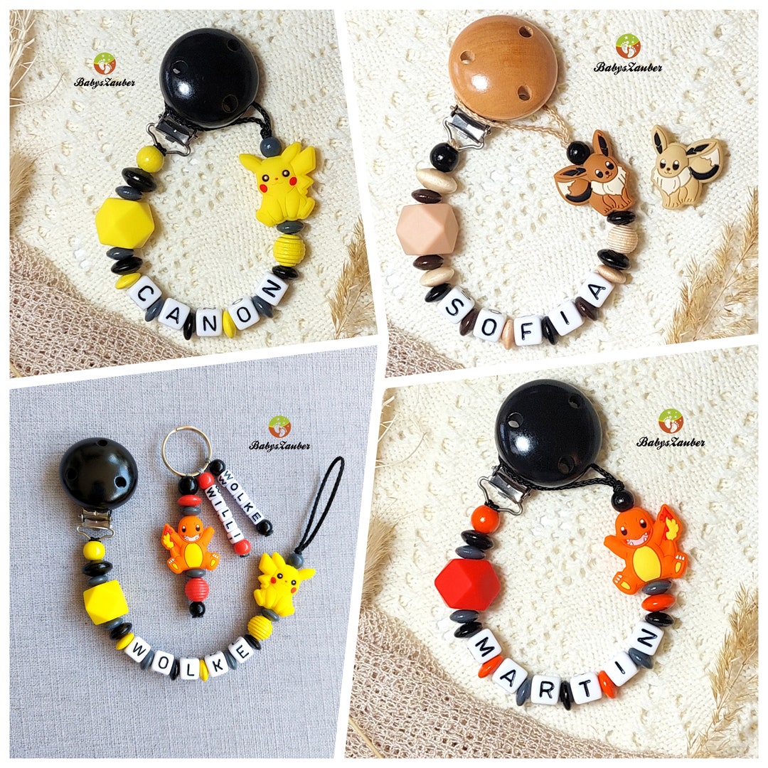 Pacifier Chain With Name, Pokemon, Boy, Girl, Wooden Clip, Silicone ...