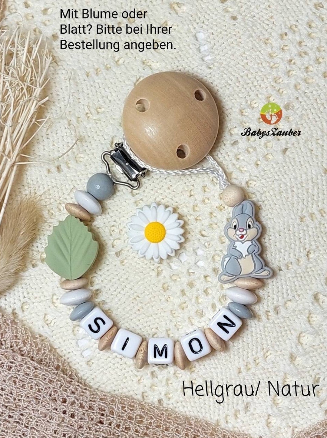 Pacifier Chain With Name, Boy, Girl, Knocker, Rabbit, Bunny, Bambi ...