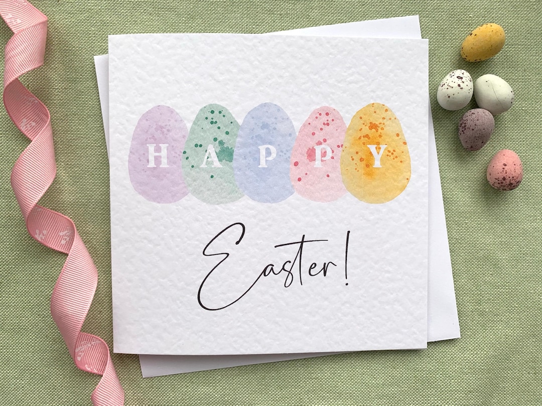 Happy Easter Card, Easter Egg Watercolour Card, Modern Easter Card ...