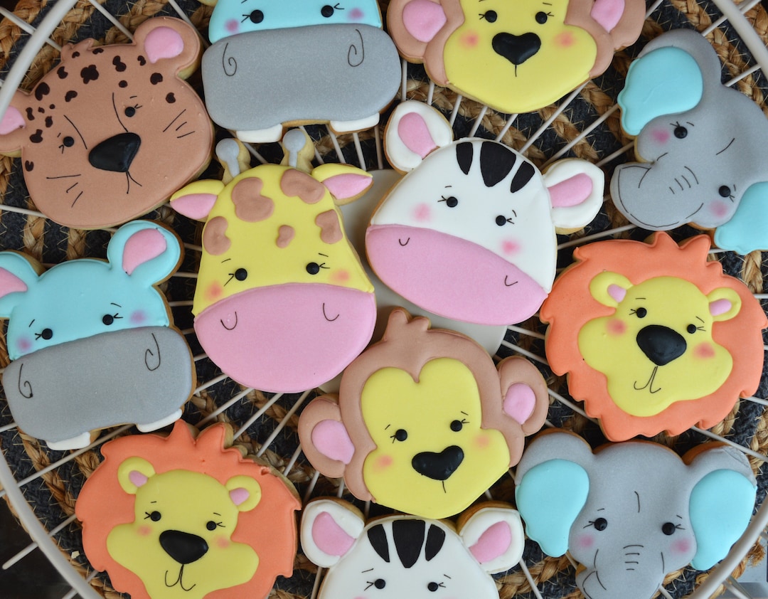 Jungle Animal Cookies: Vanilla Iced Biscuits, Birthday Party Favors - Etsy