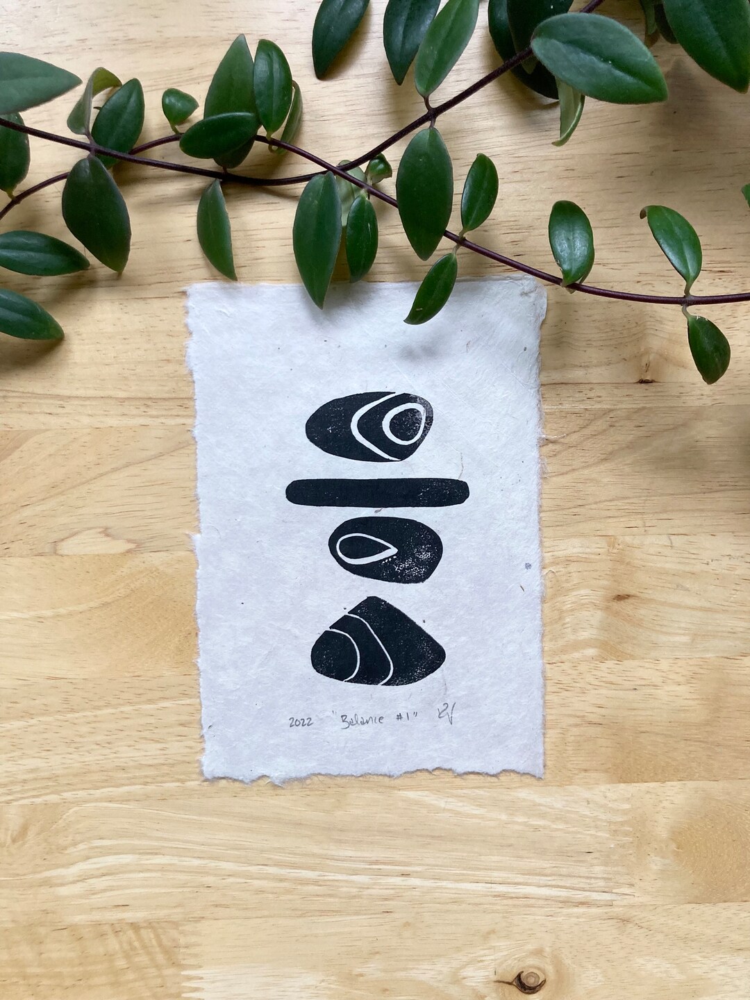 Balance #1 Mini Print | Original Block Print | Beach Pebble Linocut ...