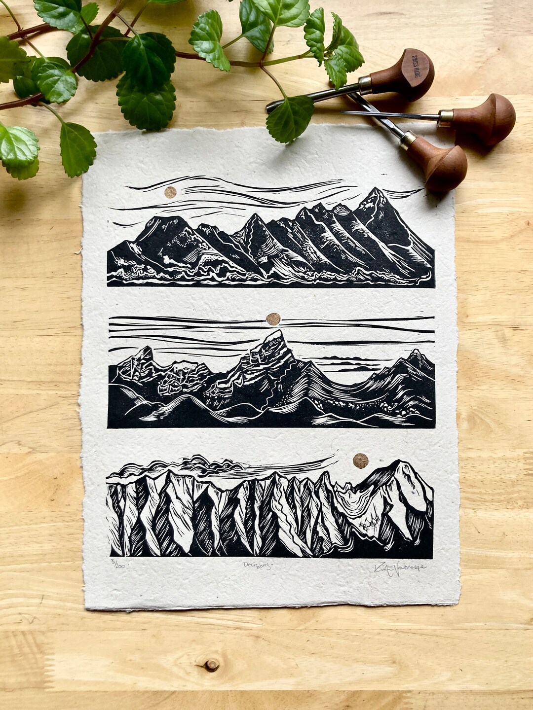Decisions Original Linocut Print Alaska Ski Print Mountain Art - Etsy