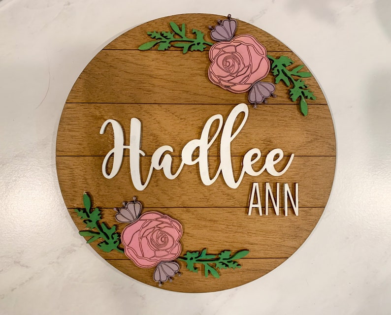 Pretty Roses Name Plate Wooden Circle Sign - Etsy