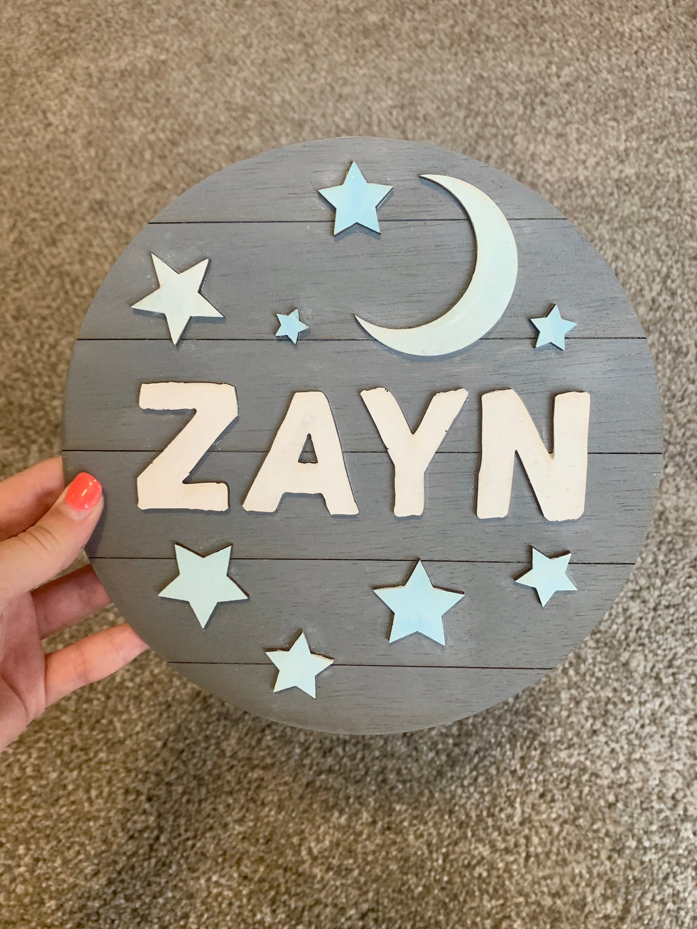 Moon and Stars Name Plate Wooden Circle Sign - Etsy