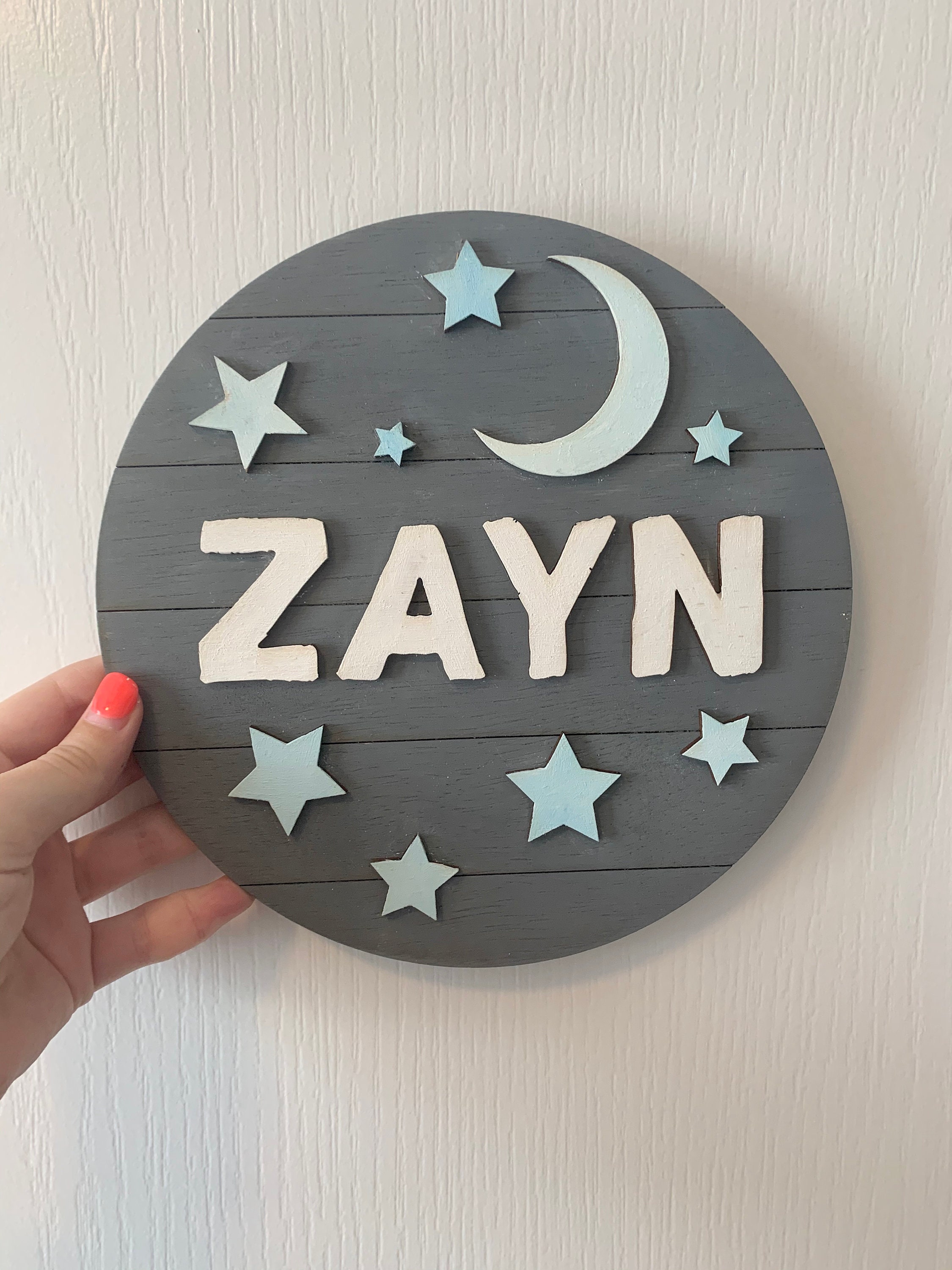 Moon and Stars Name Plate Wooden Circle Sign - Etsy