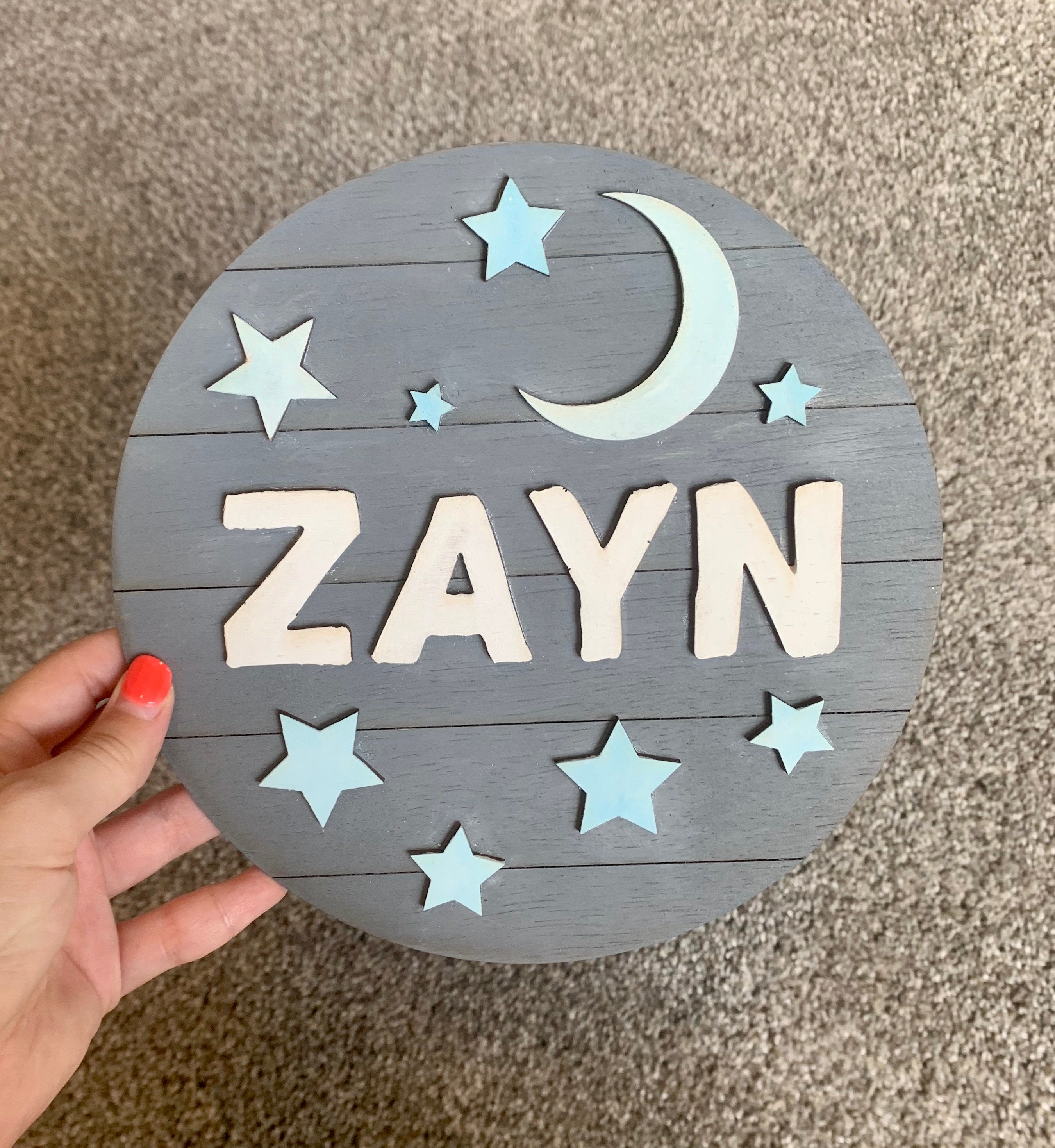 Moon and Stars Name Plate Wooden Circle Sign - Etsy