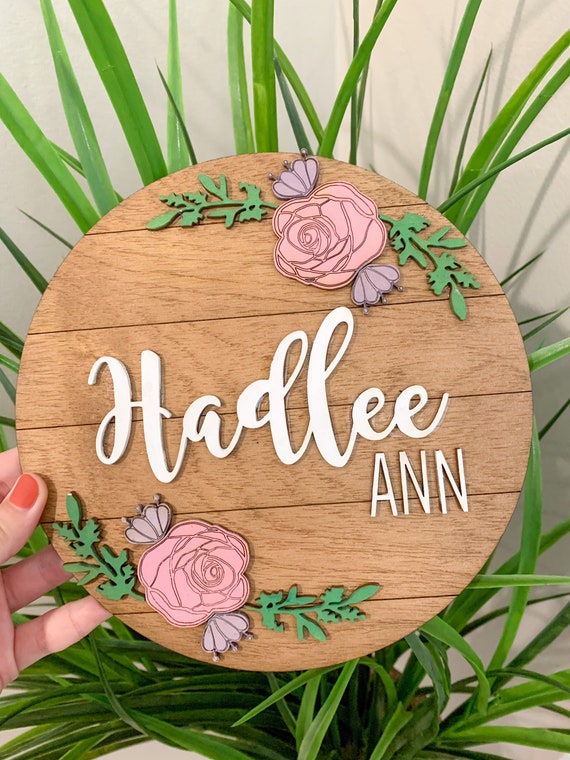 Pretty Roses Name Plate Wooden Circle Sign - Etsy