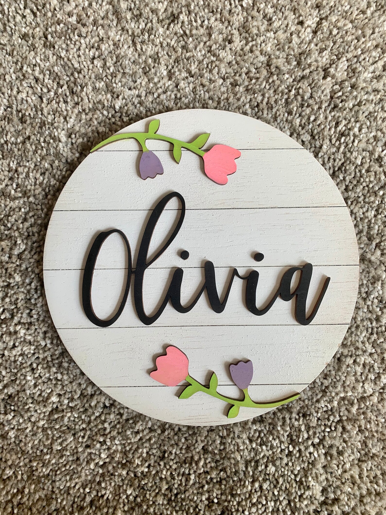 Pretty Flowers Name Plate Wooden Circle Sign | Etsy