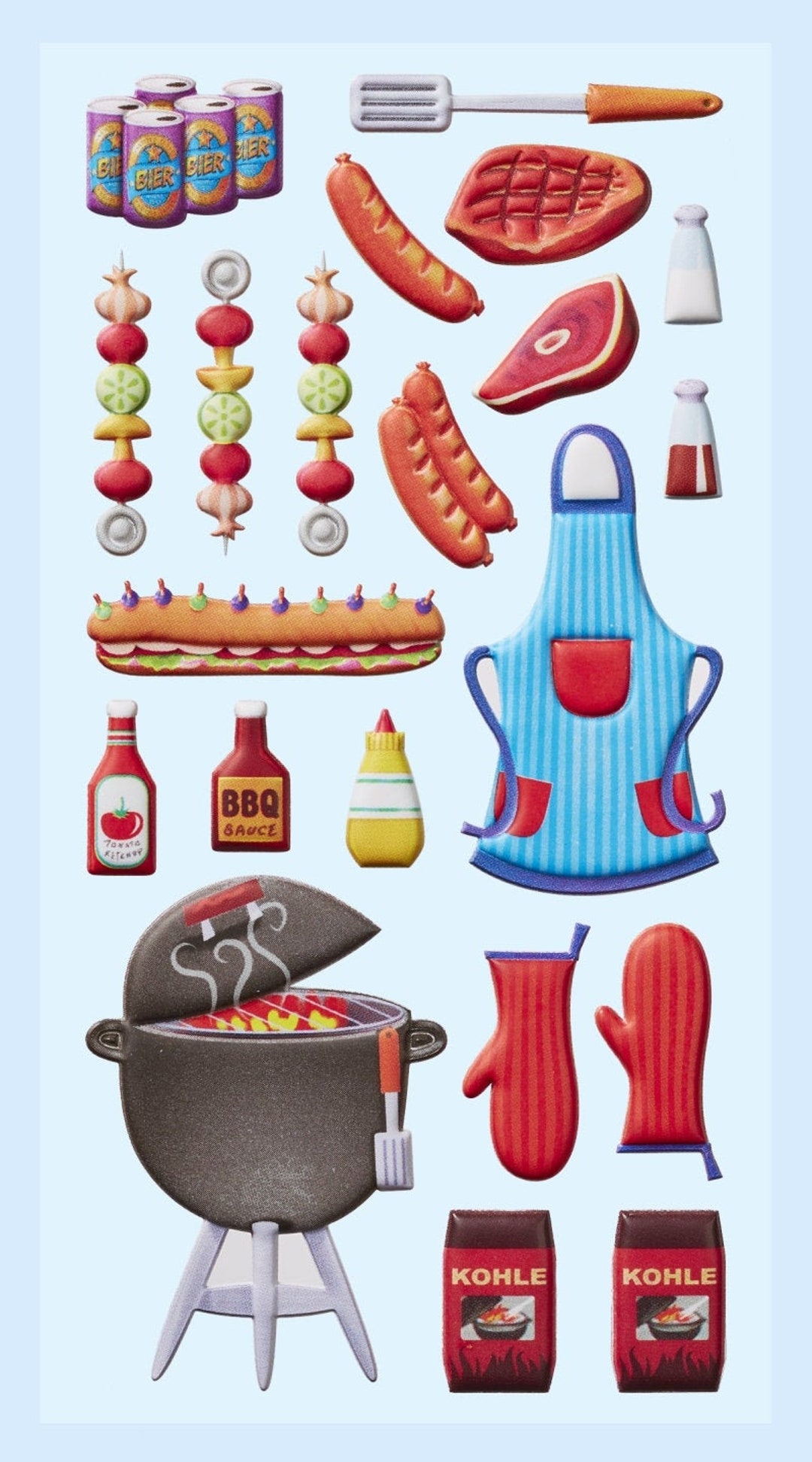 3D SOFTY Sticker-Set Grill-Party, ca. 20 witzige Aufkleber mit dem ...