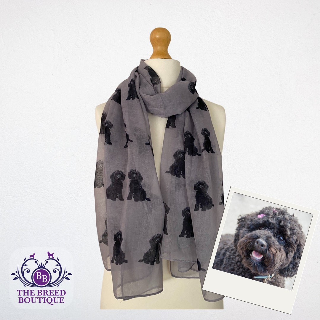 Cockapoo Scarf Ladies Black Cockapoo Dog Print Shawl Cockerpoo Giftware ...