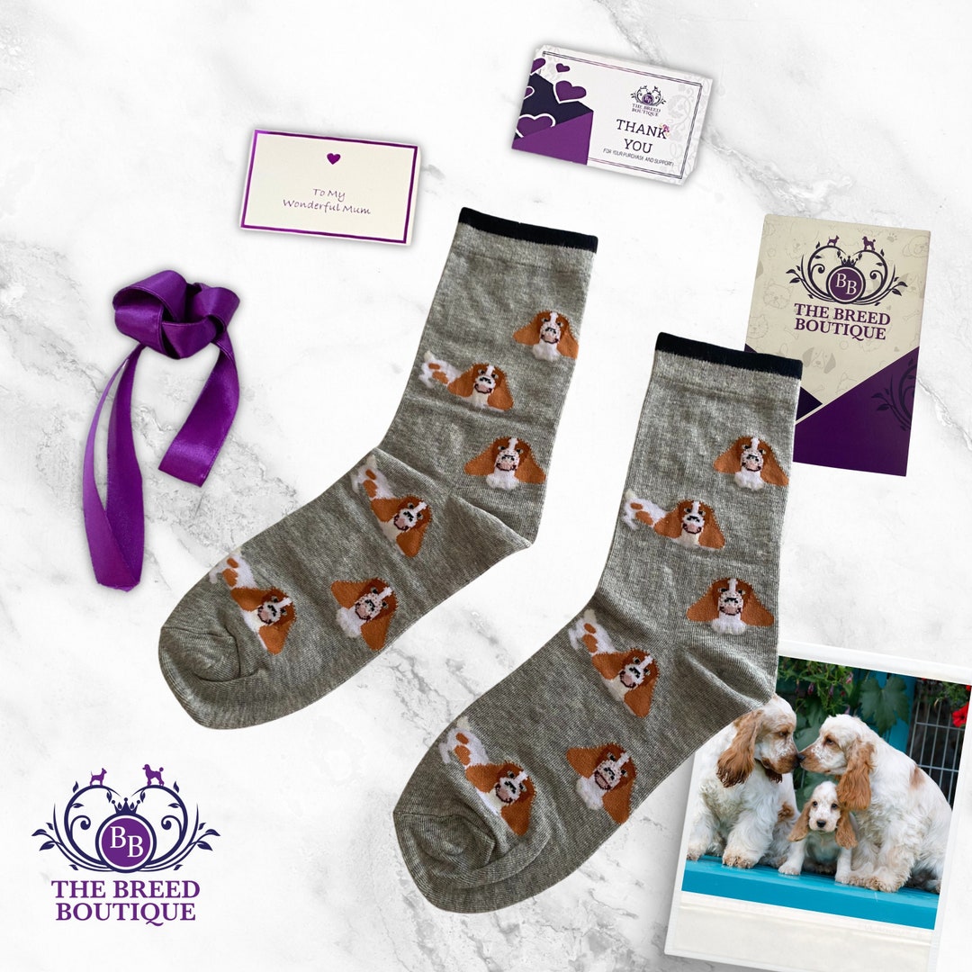 Orange & White Cocker Spaniel Socks Fun Cocker Dog Print Socks Unisex ...