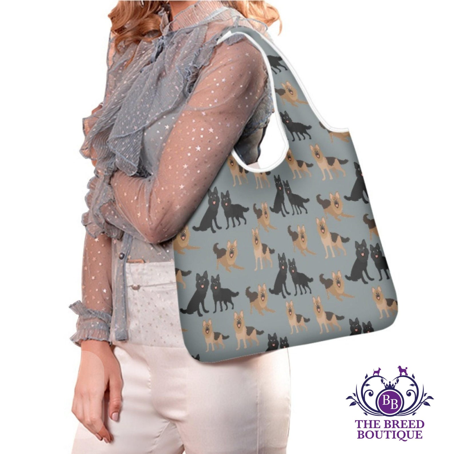German Shepherd Foldaway Shopping Bag Black and Black Tan Dog Tote Gift ...