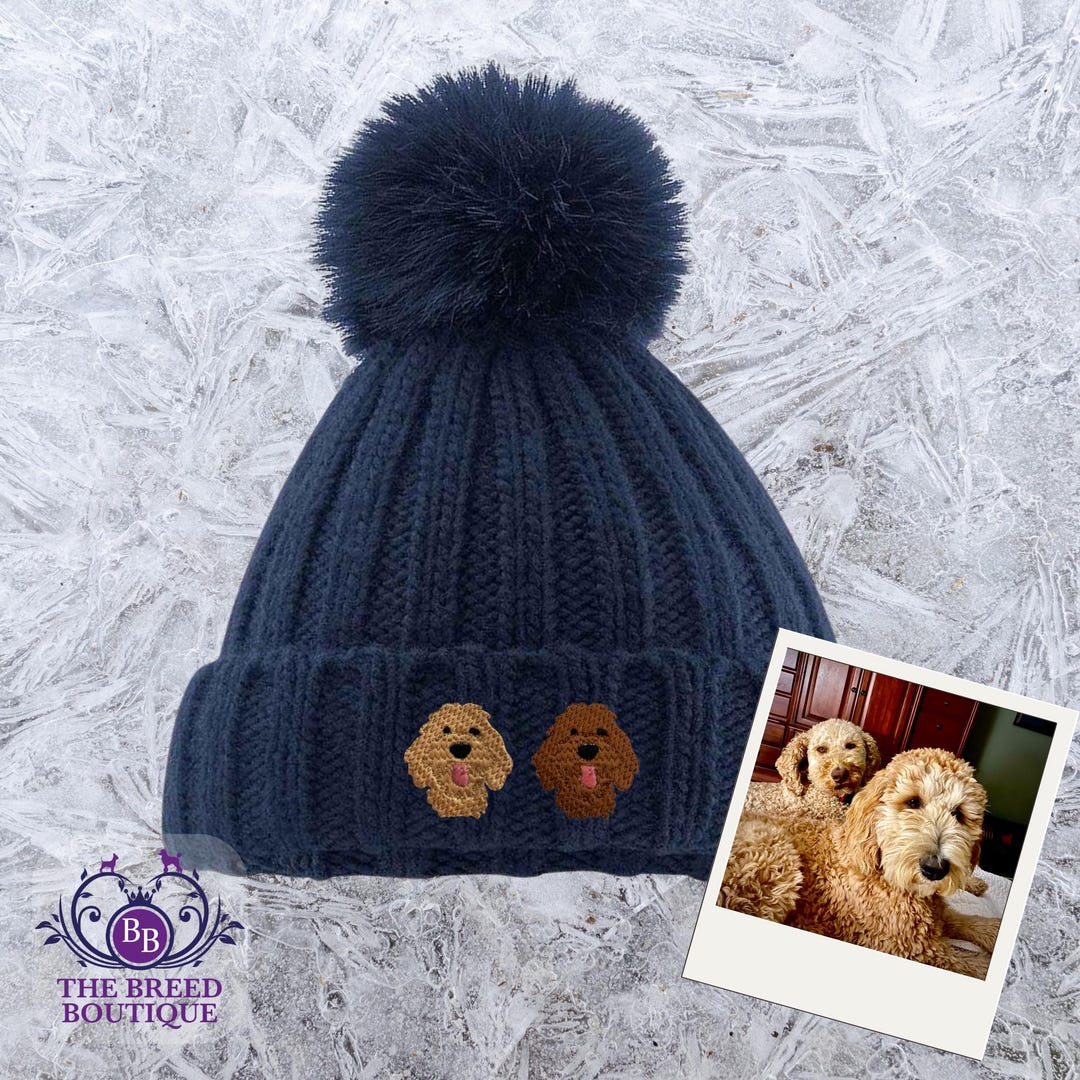 Cockapoo Goldendoodle Labradoodle Duo Embroidered Pom Pom Beanie Unisex ...
