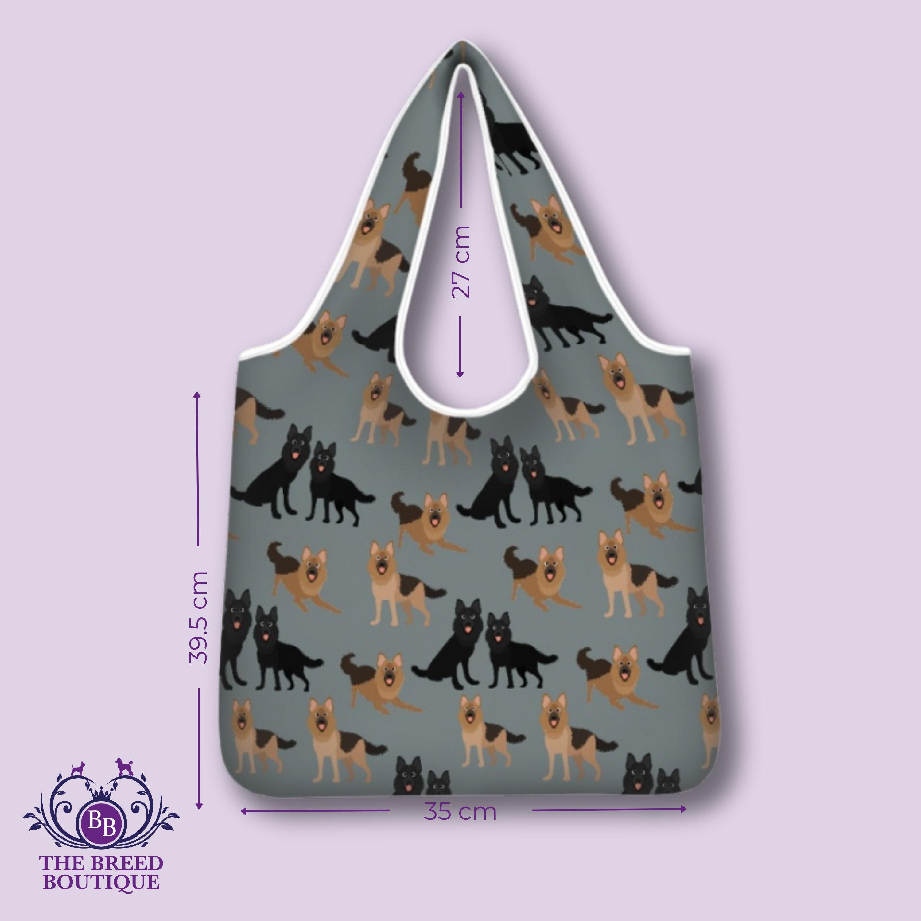 German Shepherd Foldaway Shopping Bag Black and Black Tan Dog Tote Gift ...