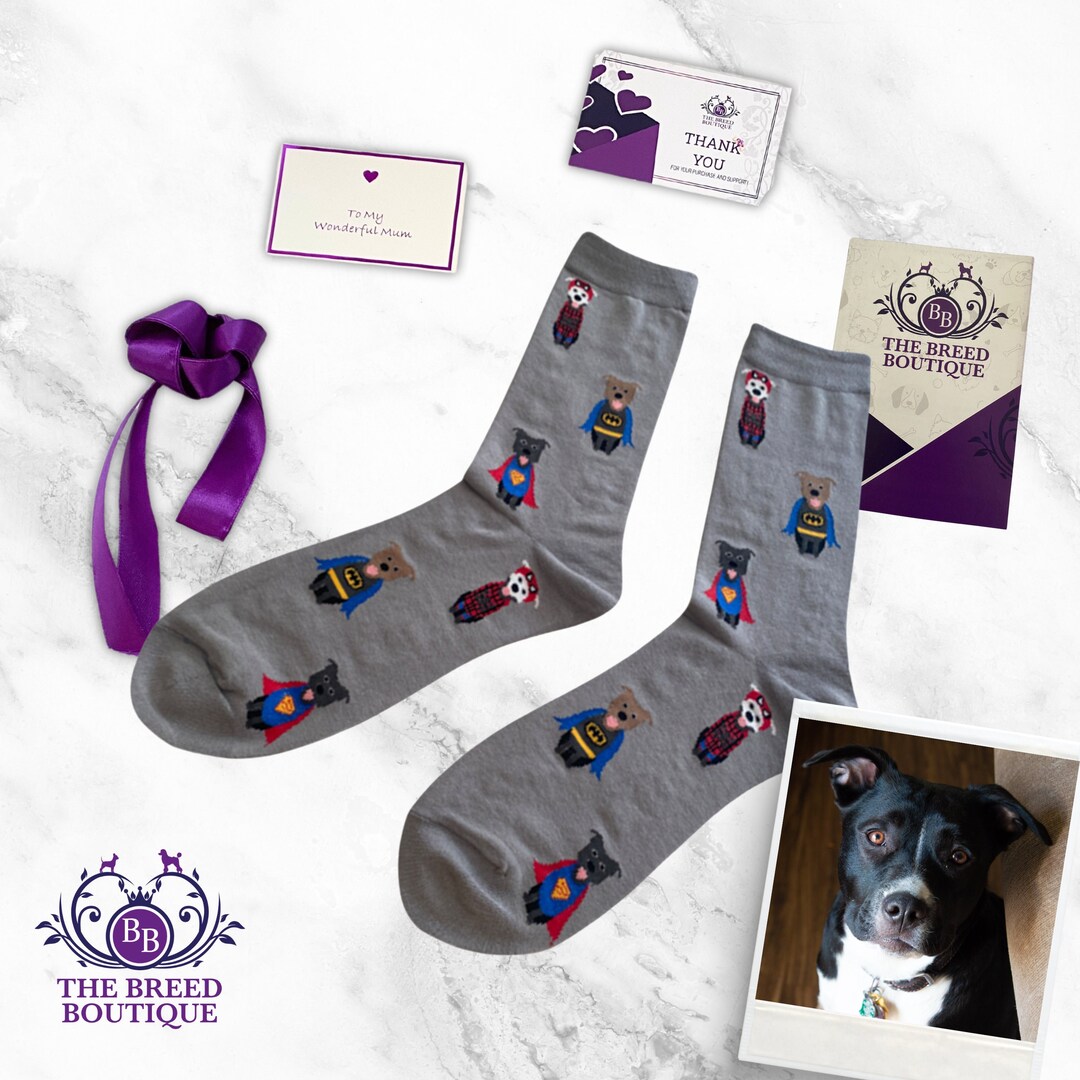 Staffordshire Bull Terrier Superhero Socks Fun Unisex Socks One Size UK ...